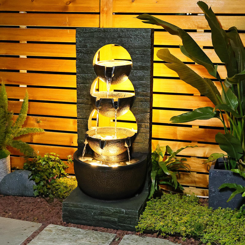 Latitude Run® Mujahid Hand Crafted Weather Resistant Floor Fountain with Light & Reviews | Wayfair